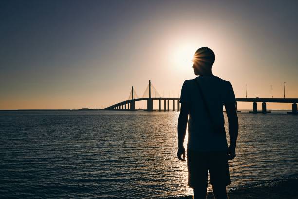 Free Stock Photo of Man Standing on Beach Under Bridge | Download Free ...