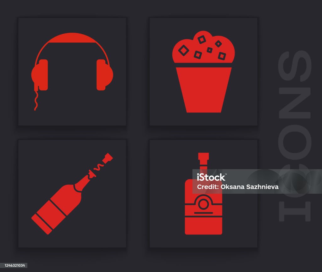 Atur Botol Whiskey Headphone Popcorn Dalam Kotak Kardus Dan Ikon Botol ... Atur Botol Whiskey Headphone Popcorn Dalam Kotak Kardus Dan Ikon Botol ...