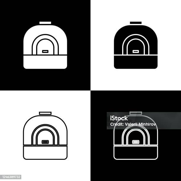 Définissez Licône Du Four Isolée Sur Le Fond Noir Et Blanc Signe De