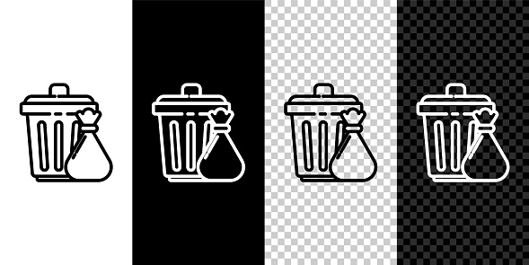 Atur Garis Tempat Sampah Dan Ikon Kantong Sampah Terisolasi Pada Latar