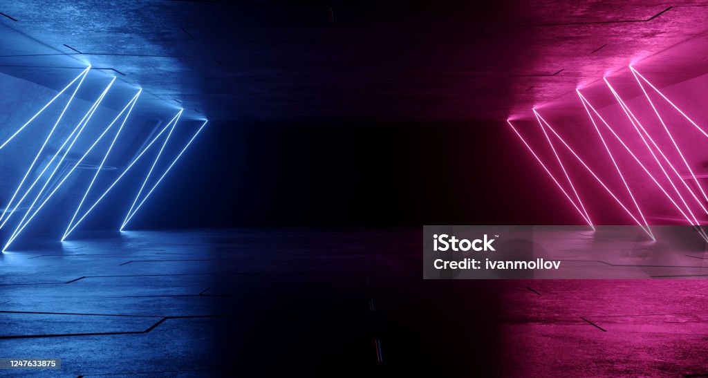 Neon Glowing Sci Fi Glowing Ungu Biru Futuristik Sinar Laser Memantul