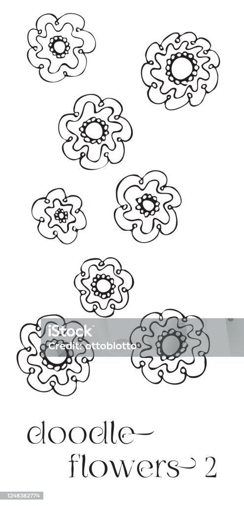 Doodle Bunga 2 Set Gambar Vektor Gambar Tangan Digambar Variasi
