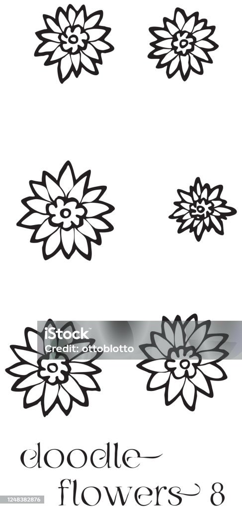 Doodle Bunga 8 Set Gambar Vektor Gambar Tangan Digambar Variasi