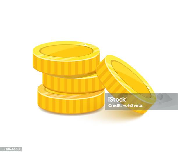 Pile De Pièces Dor Pile Dargent En Métal Illustration Réaliste Vecteurs