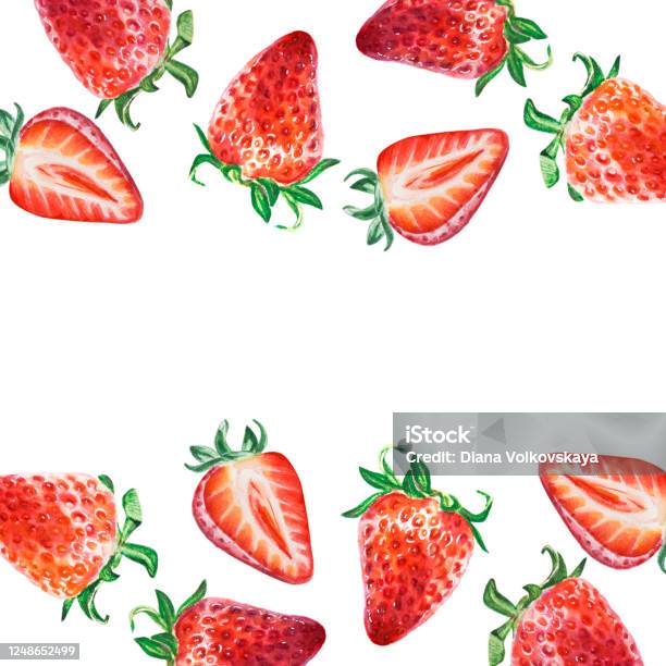 Cadre Daquarelle De Fraises Juteuses Rouges Avec Demibaie Modèle