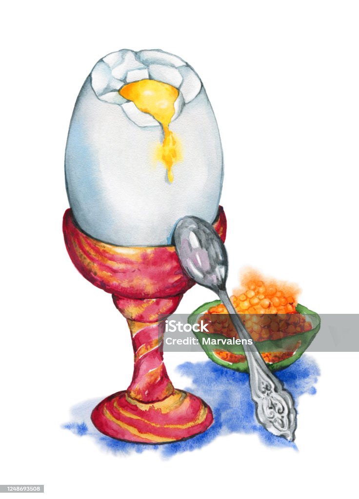 Softboiled Egg On A Stand And Red Caviar Stock Illustration Download