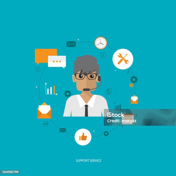 Mendukung Konsep Layanan Ilustrasi Desain Datar Dengan Ikon Asisten