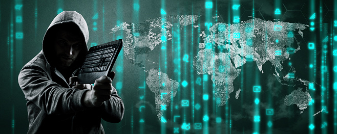 Anonymous Internet Hacker In Front Of Computer Web Crime Concept Stock