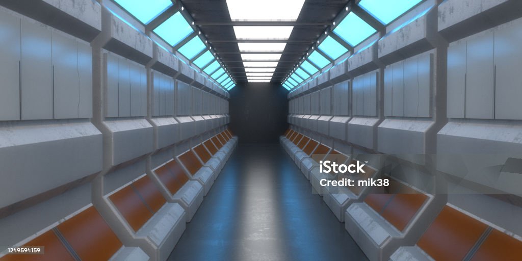 Render 3d Arsitektur Koridor Scifi Pesawat Ruang Angkasa Futuristik