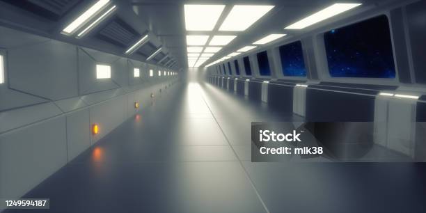 Render 3d Arsitektur Koridor Scifi Pesawat Ruang Angkasa Futuristik