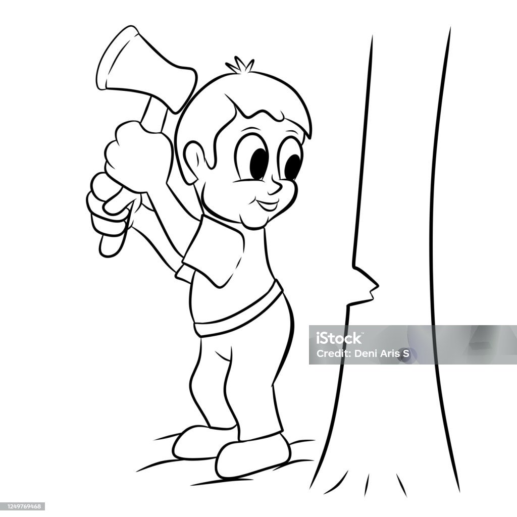 Ilustrasi Seorang Pria Dengan Kapak Ilustrasi Stok Unduh Gambar