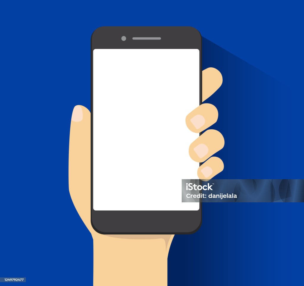 Human Hand Holding Smartphone Flat Vector Illustration Stock