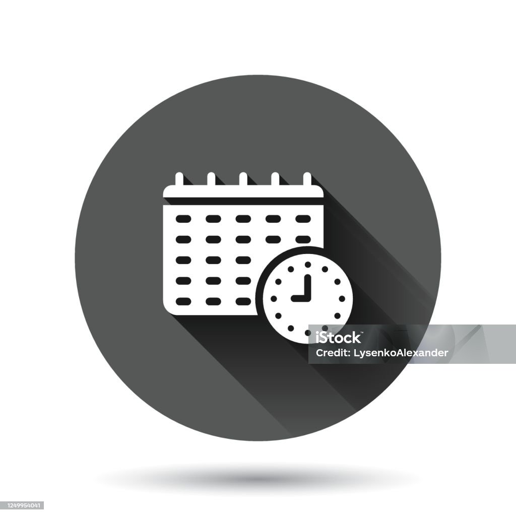 Calendrier Avec Icône Dhorloge Dans Le Style Plat Illustration