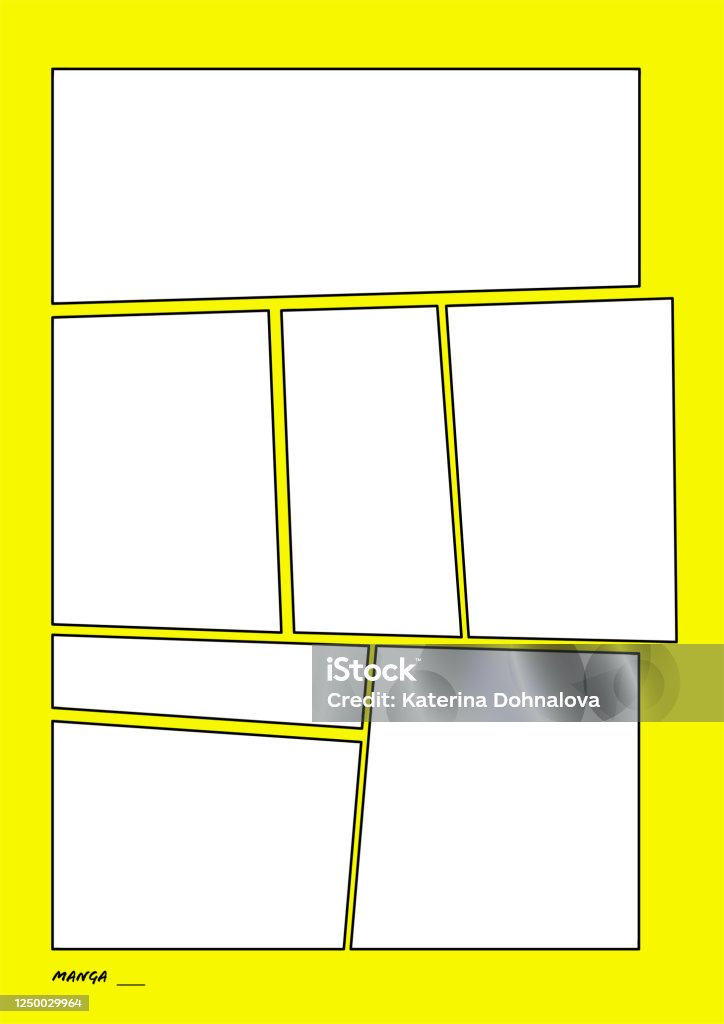 Manga Storyboard Layout Template Buku Komik Kuning Ilustrasi Stok