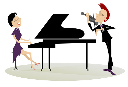 Beberapa Musisi Memainkan Musik Pada Biola Dan Ilustrasi Piano ... Beberapa Musisi Memainkan Musik Pada Biola Dan Ilustrasi Piano ...