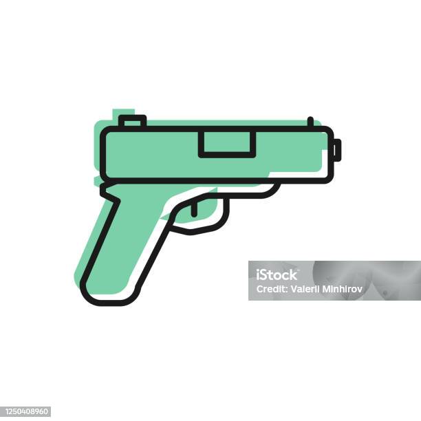 Ligne Noire Pistolet Ou Icône Darme À Feu Isolée Sur Fond Blanc Arme De