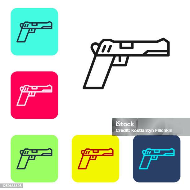 Ligne Noire Pistolet Ou Icône Darme À Feu Isolée Sur Fond Blanc Arme De