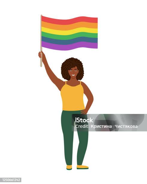 African American Woman With Rainbow Flag Support Lgbt Lgbtq Freedom Of