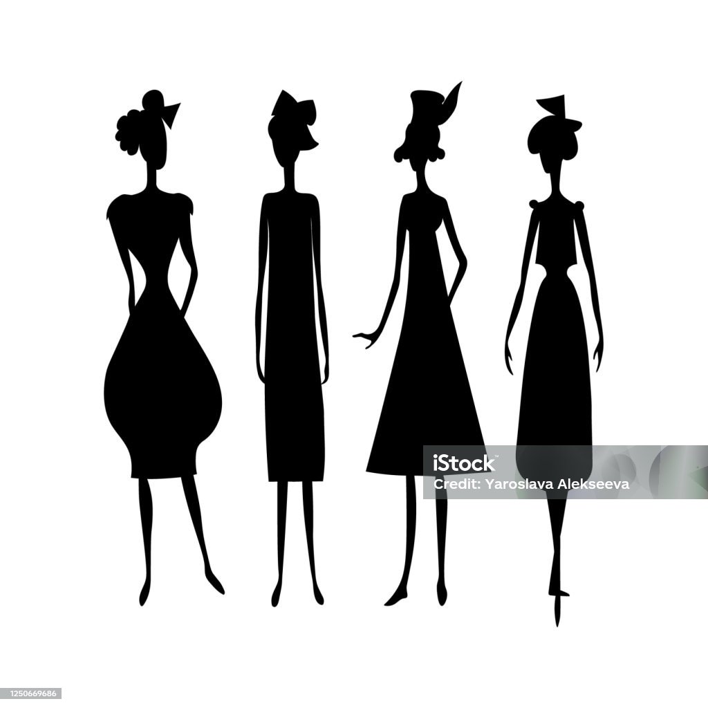 Fashion Women Hand Drawn Fashion Model Collection Stock Illustration