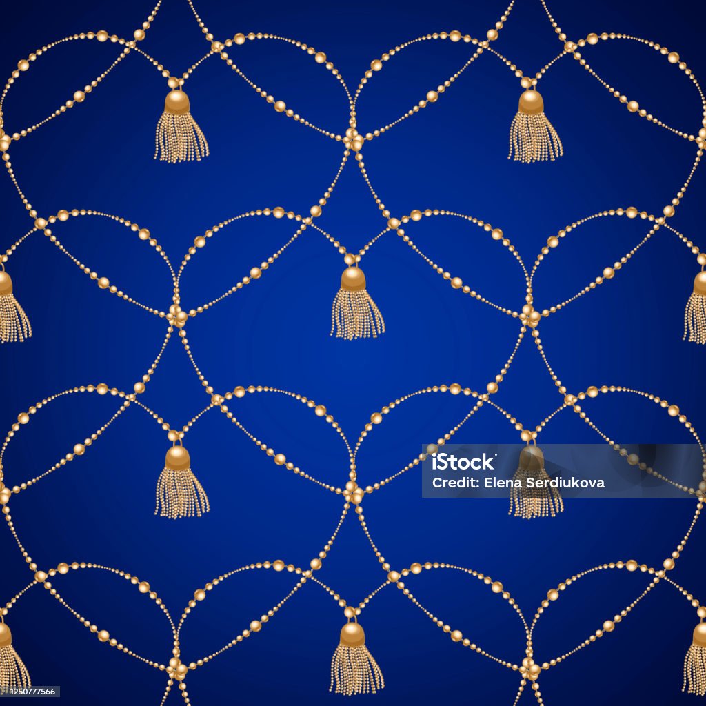 Gold Chains Seamless Pattern Gold Hearts And Tassels Fabric Design