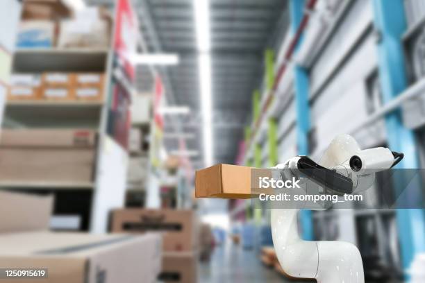 Teknologi Industri Menggunakan Robot Mekanis Lengan Kotak Di Pabrik