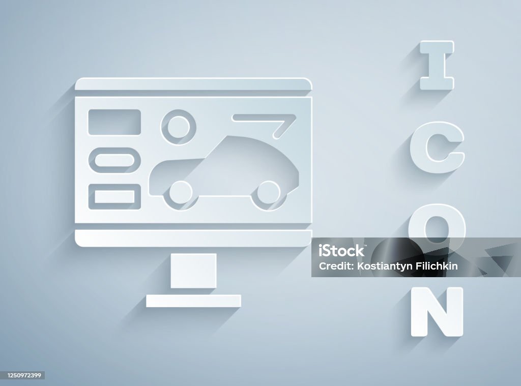 Paper Cut Hardware Diagnostics Condition Of Car Icon Isolated On Grey ... Paper Cut Hardware Diagnostics Condition Of Car Icon Isolated On Grey ...