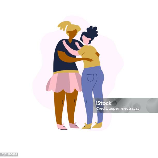 Darkskinned Girl Hug Lightskin Woman She Holding Hands On Her Shoulders
