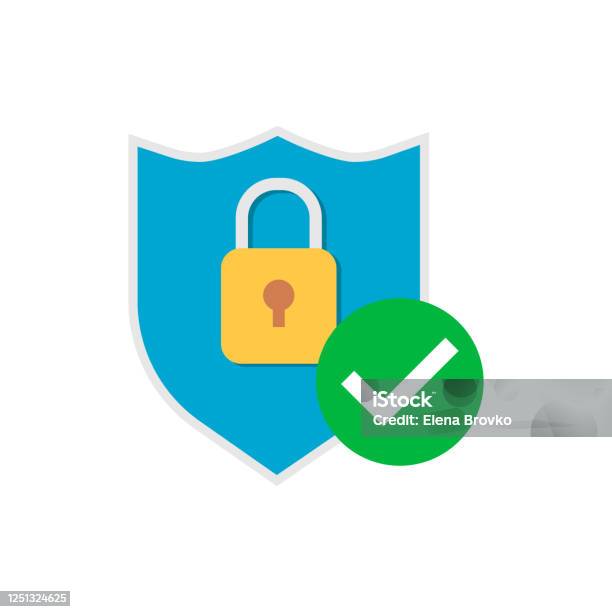 Perisai Dengan Gembok Dan Ikon Tanda Centang Terisolasi Pada Latar