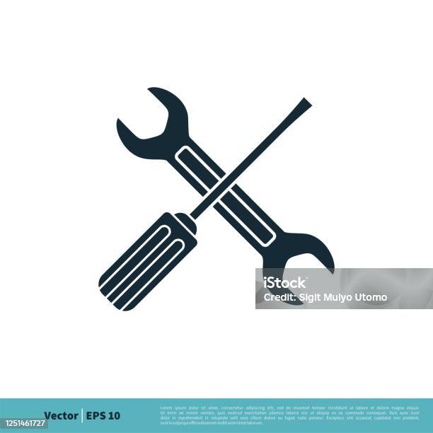 Kunci Inggris Dan Obeng Ikon Vector Desain Ilustrasi Logo Vektor Eps 10