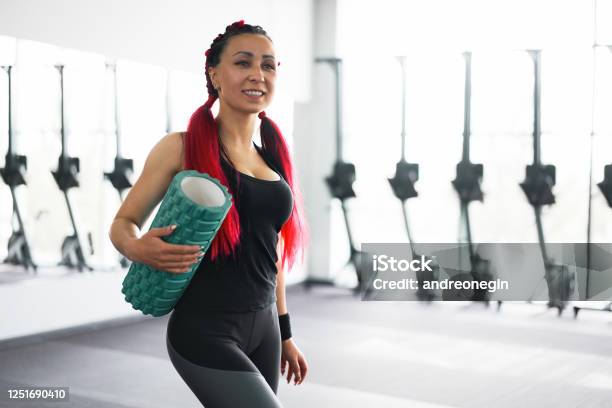 Woman Massaging Foam Roll Leg Gym Myofascial Release Exercise Rolling