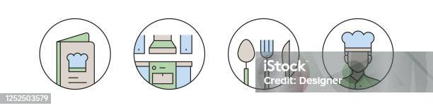 Restoran Makanan Dan Minuman Terkait Vektor Set Ikon Datar Linear Dan