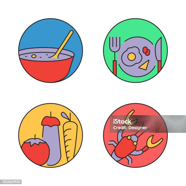 Restoran Makanan Dan Minuman Terkait Vektor Set Ikon Datar Linear Dan
