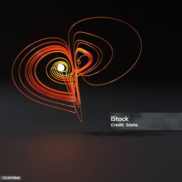 3d Abstract Orange Plastic Lorenz Knot In Generative Mathematical