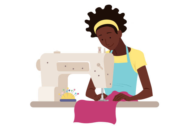 10 African Ethnicity Woman Sewing Machine Stock Illustrations Royalty