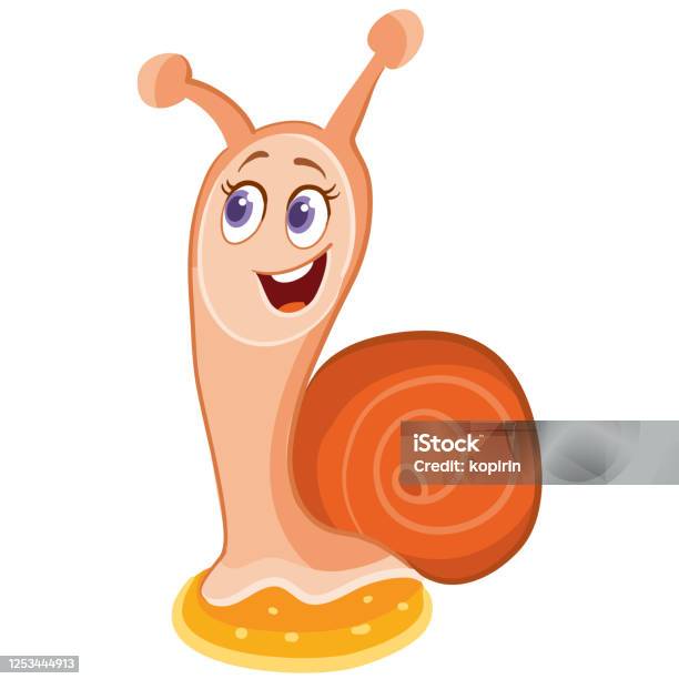 Siput Lucu Dalam Gaya Kartun Objek Terisolasi Di Latar Belakang Putih
