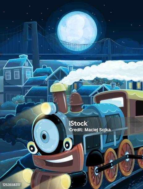 Adegan Kartun Di Pinggiran Kota Dengan Ilustrasi Kereta Demi Malam ... Adegan Kartun Di Pinggiran Kota Dengan Ilustrasi Kereta Demi Malam ...