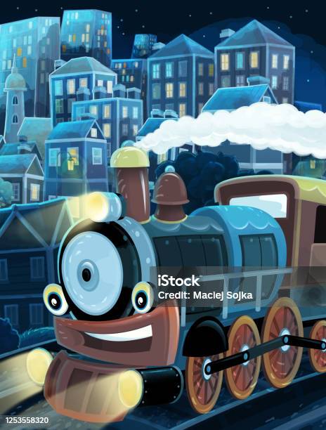 Adegan Kartun Di Pinggiran Kota Dengan Ilustrasi Kereta Demi Malam ... Adegan Kartun Di Pinggiran Kota Dengan Ilustrasi Kereta Demi Malam ...