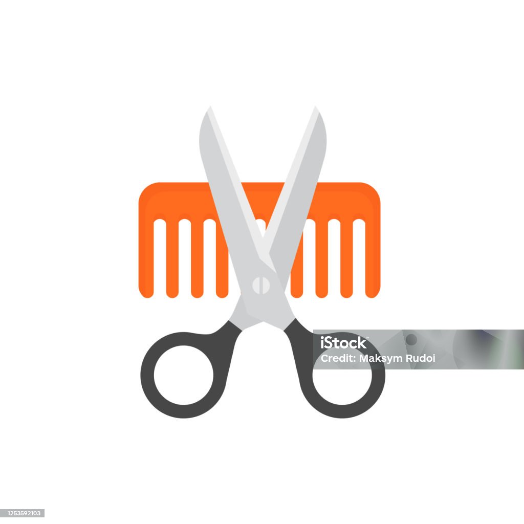 Vetores De Tesoura E Pente Plano Ícone Barbeiro Ilustração Vetorial