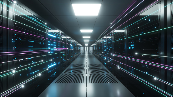 Informasi Digital Mengalir Melalui Jaringan Dan Server Data Di Belakang