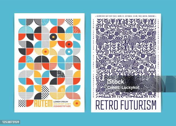 Set Dua Abstrak Geometris Desain Poster Template Ilustrasi Vektor