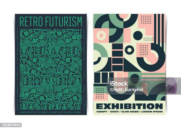 Set Dua Abstrak Geometris Desain Poster Template Ilustrasi Vektor
