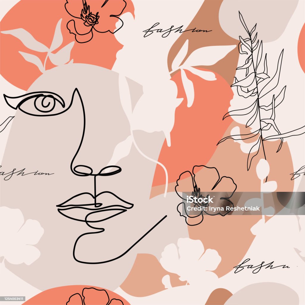 Terracotta Contemporary Fashion Abstract Seamless Pattern One Line