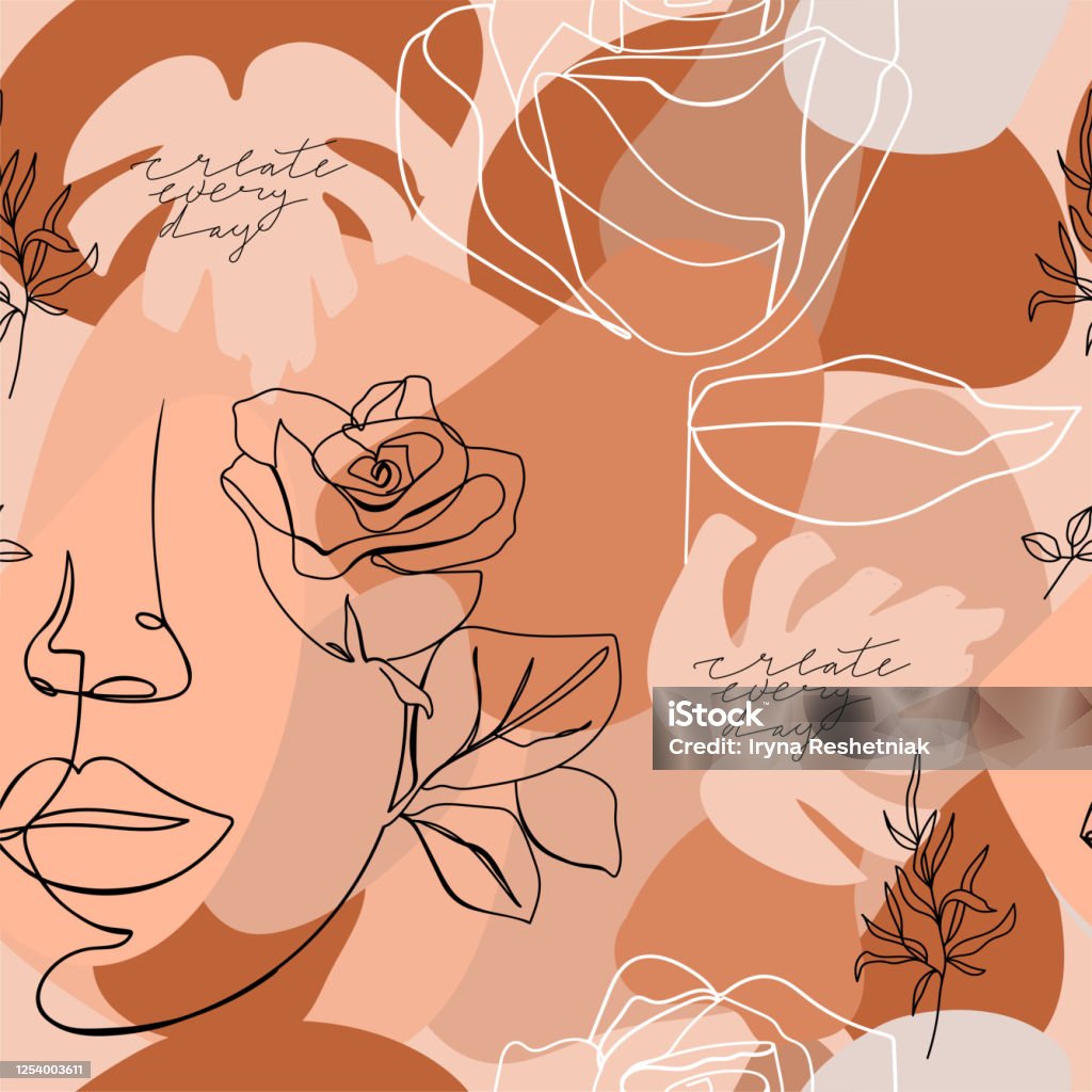 Terracotta Contemporary Fashion Abstract Seamless Pattern One Line