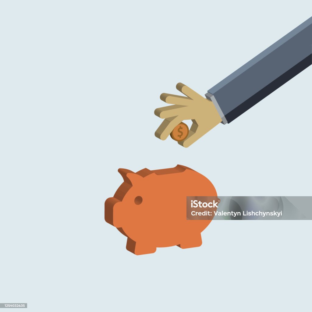 Tirelire Et Main Avec Dollar De Pièce Symbole Vectoriel Dans Le Modèle
