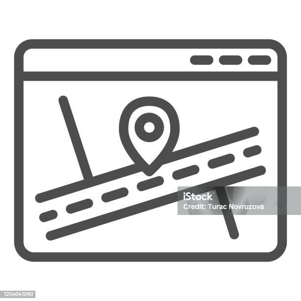 Web Page With Map And Location Pin Line Icon Navigation Concept Map