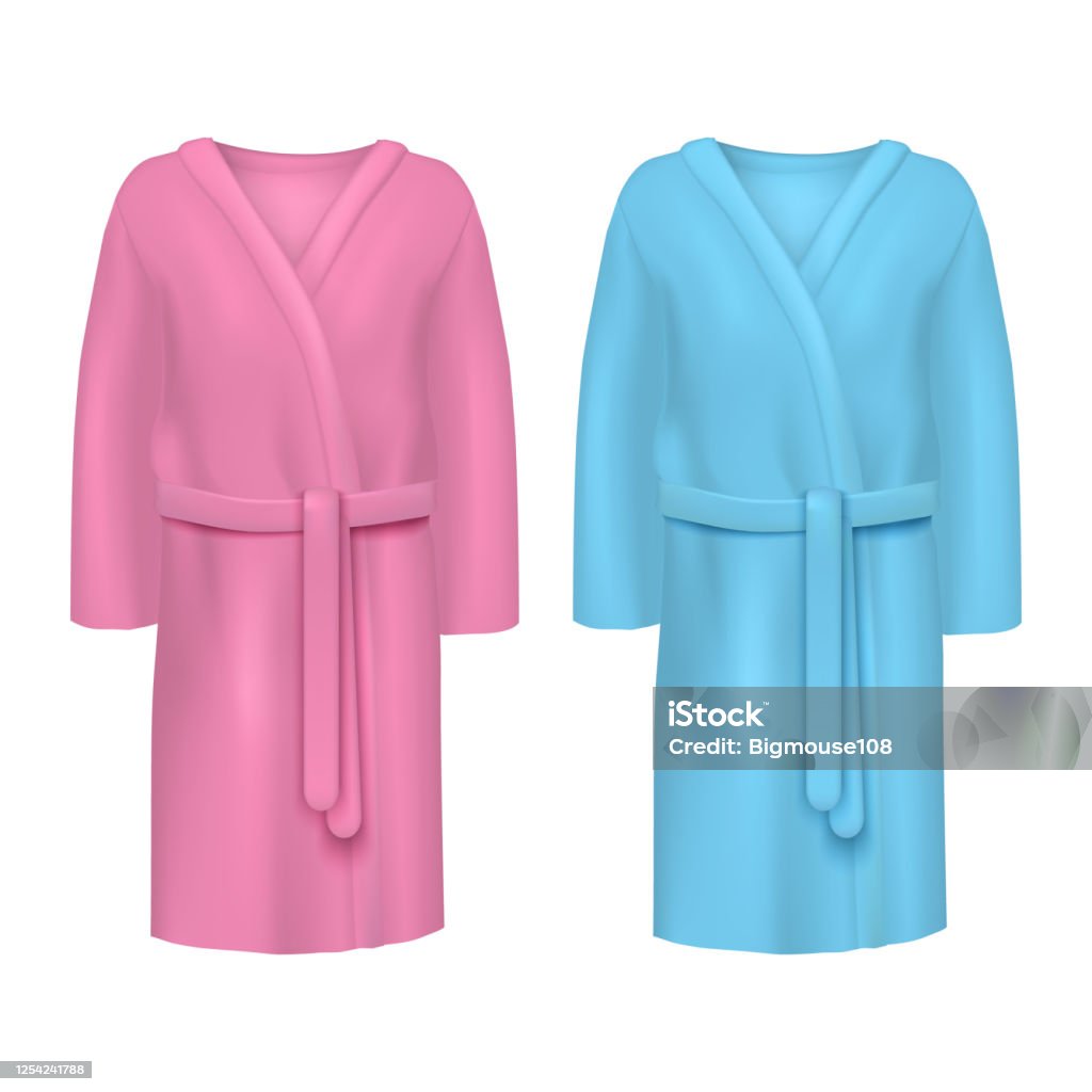 Realistis 3d Warna Rinci Kosong Bathrobe Template Mockup Set Vektor ... Realistis 3d Warna Rinci Kosong Bathrobe Template Mockup Set Vektor ...
