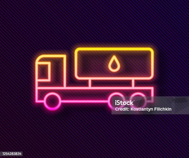 Ikon Truk Tanker Jalur Neon Bersinar Terisolasi Dengan Latar Belakang