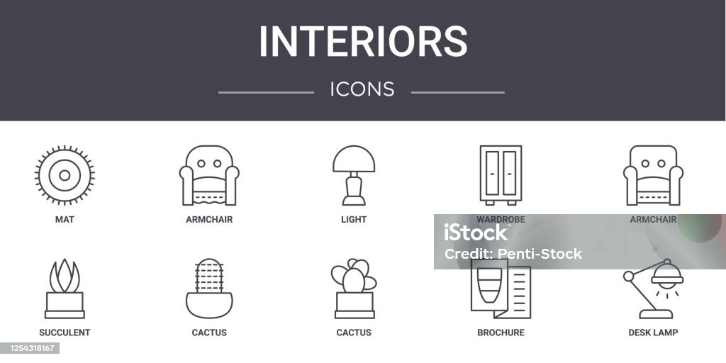 Ilustración De Conjunto De Iconos De Línea Conceptual De Interiores Contiene Iconos Utilizables