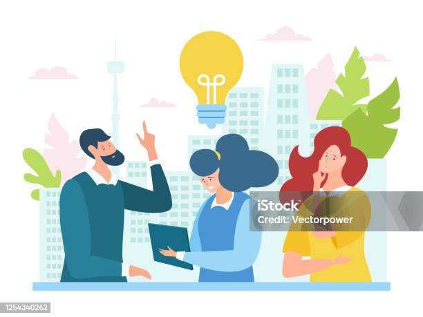 Ide Kerja Tim Brainstorming Pada Konsep Pertemuan Ilustrasi Vektor