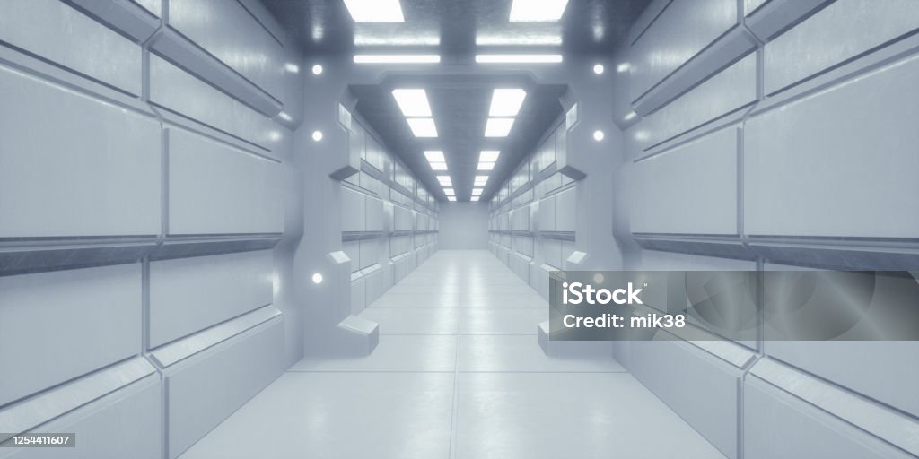 Render 3d Arsitektur Koridor Scifi Pesawat Ruang Angkasa Futuristik
